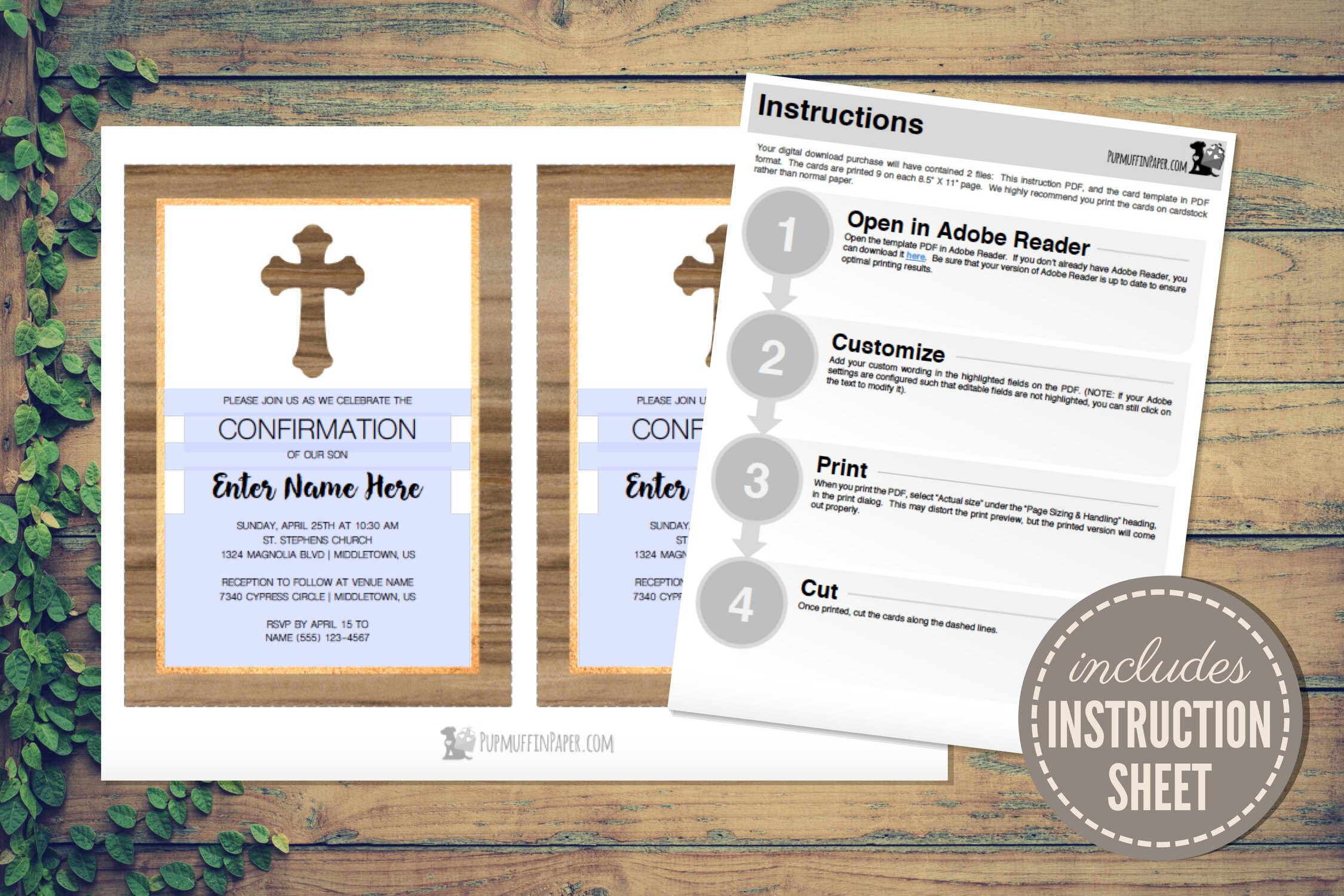 Printable Confirmation Invitation Wood Grain Instant - Etsy