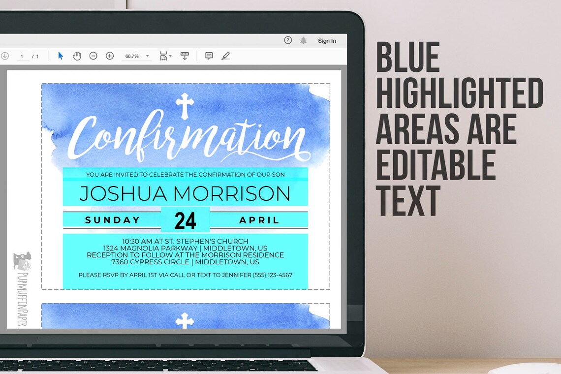 Printable Confirmation Invitation: Blue Watercolor, Editable PDF ...