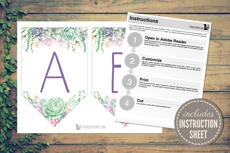 Printable Banner Template Watercolor Succulents Editable - Etsy