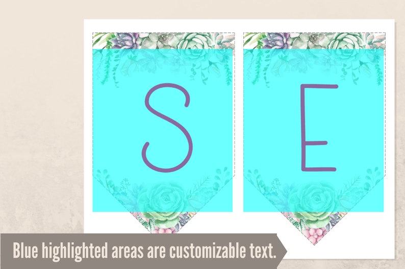 Printable Banner Template Watercolor Succulents Editable - Etsy