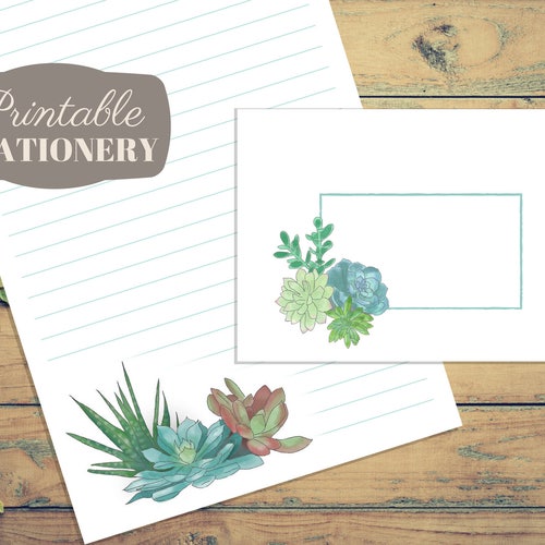Watercolor Succulents Printable Stationery Instant Download | Etsy