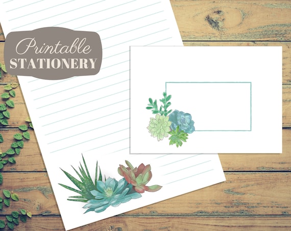 Watercolor Succulents Printable Stationery Instant Download | Etsy
