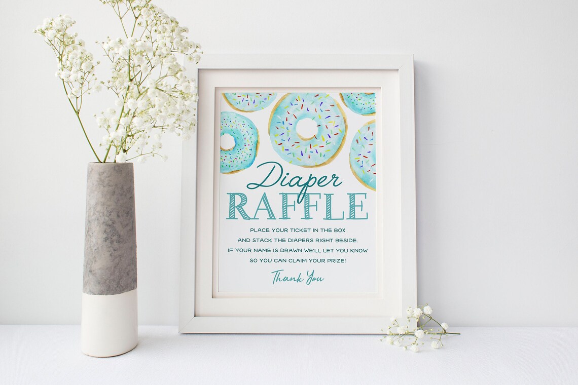Printable 8x10 Diaper Raffle Sign Blue Donut Instant | Etsy