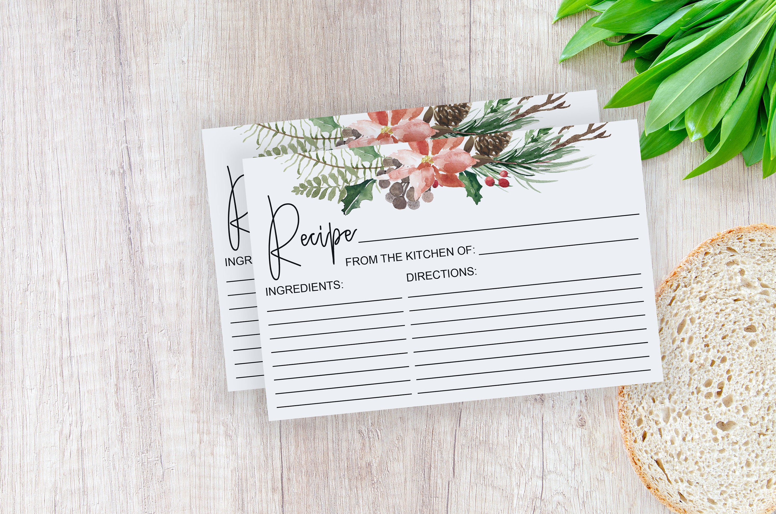 Printable Holiday Recipe Cards - Christmas Recipe Cards With Poinsettia ...