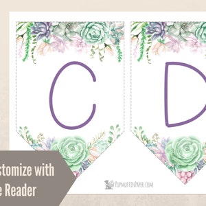 Printable Banner Template Watercolor Succulents Editable - Etsy