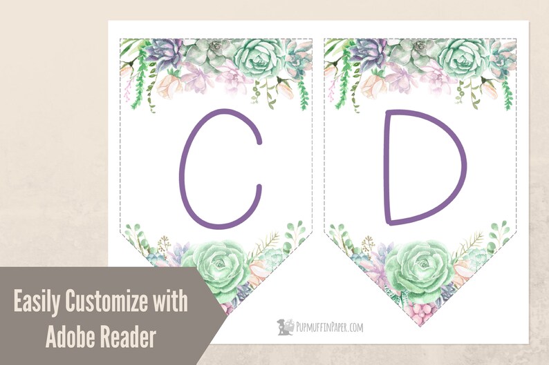 Printable Banner Template Watercolor Succulents Editable - Etsy