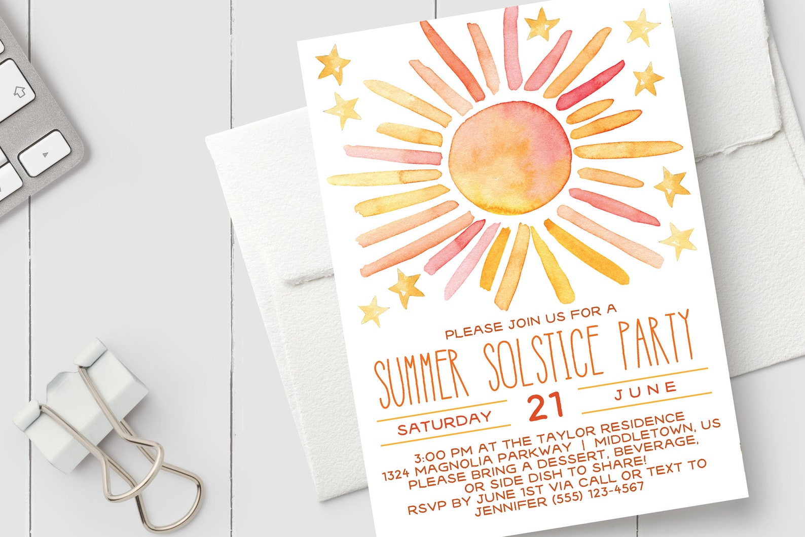 Printable Summer Solstice Party Invitation Sun & Stars | Etsy