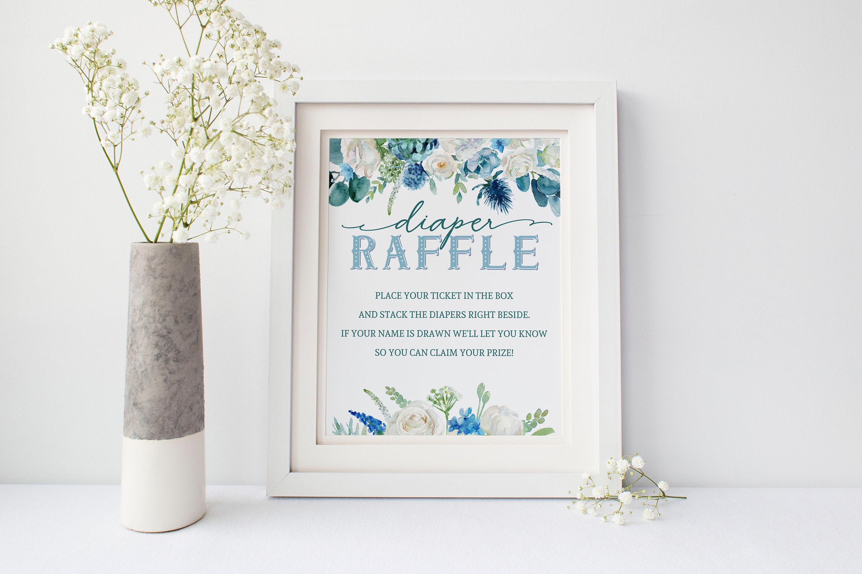 Printable 8x10 Diaper Raffle Sign Blue Floral Instant | Etsy