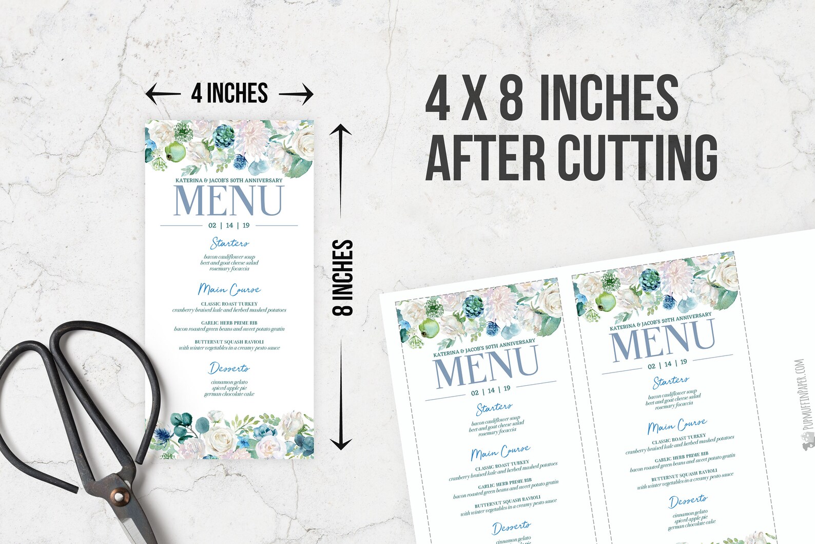 Printable Menu Editable Menu Blue Floral Instant Download | Etsy