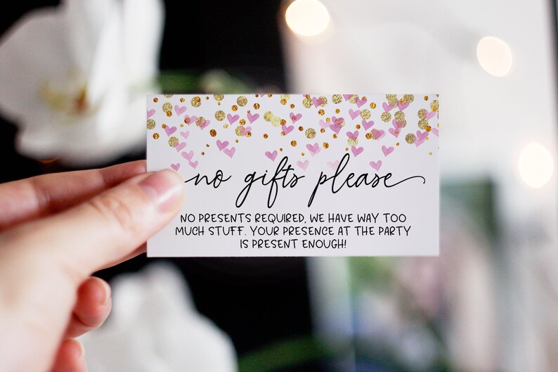 Printable No Gifts Invitation Insert Pink Hearts Editable | Etsy