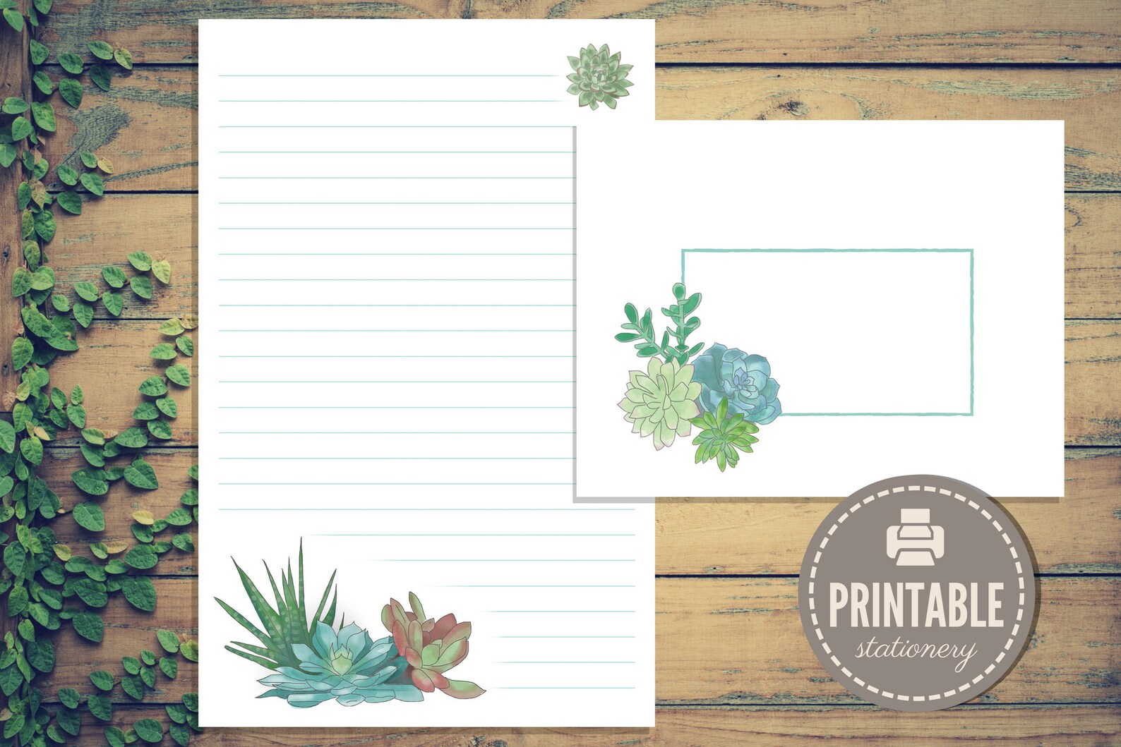 Watercolor Succulents Printable Stationery Instant Download | Etsy