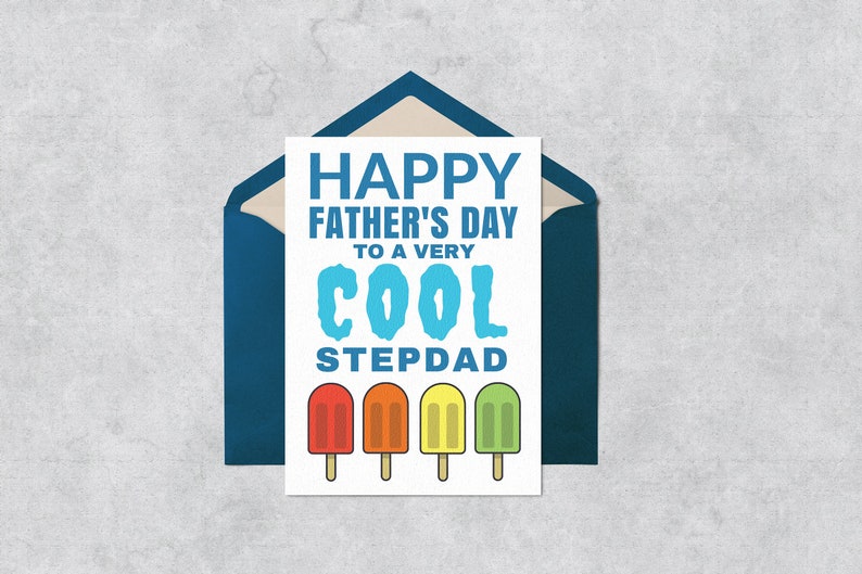 Printable Father's Day Card Popsicle Design Cool Stepdad - Etsy
