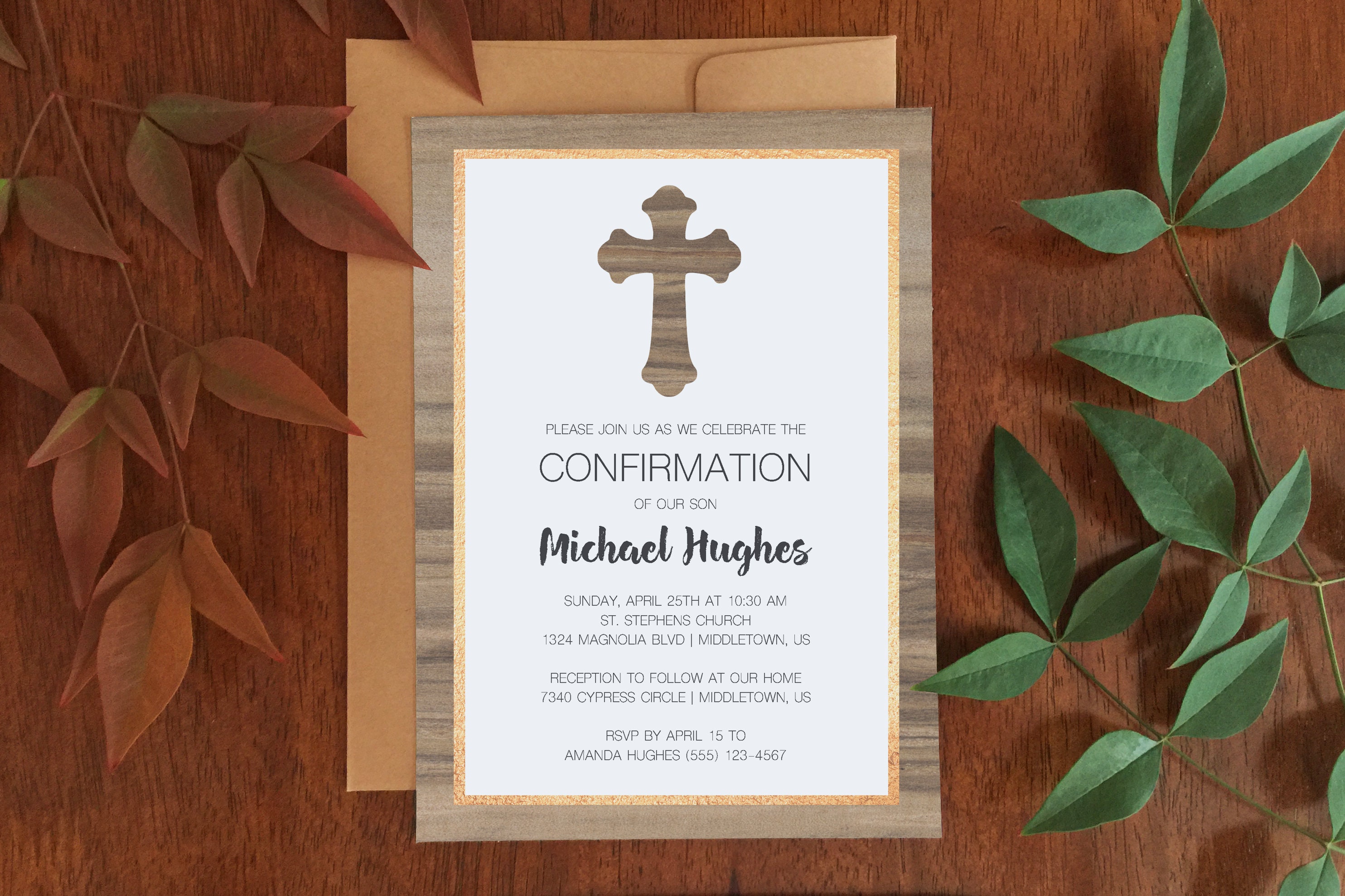 Printable Confirmation Invitation Wood Grain Instant - Etsy