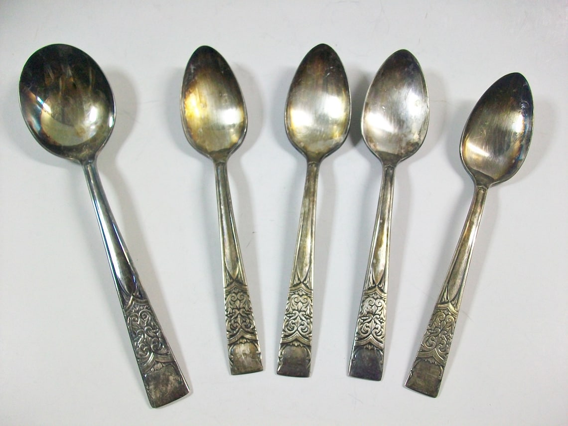 Vintage DS Silverplate Spoons Scroll DS Diamond Plate Spoons - Etsy