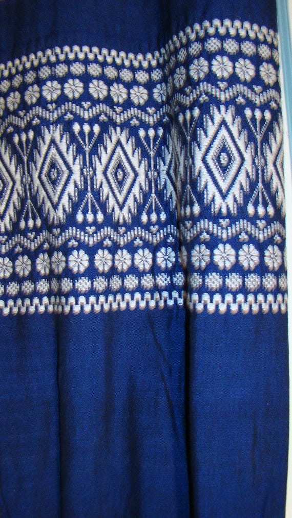 Vintage 1970's Guatemalan Indigo Dress, White Embroid… - Gem