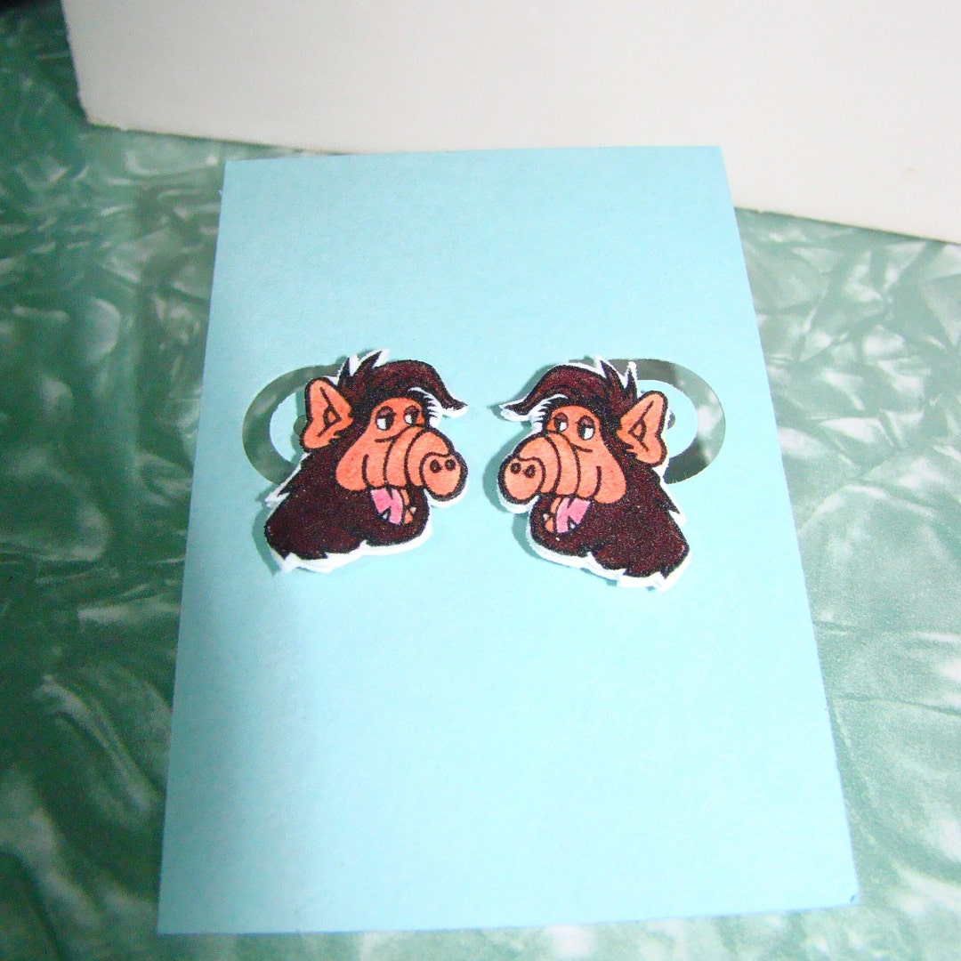 Furry Funny Alien Character Pierced Earrings, Handmade Jewelry - Etsy