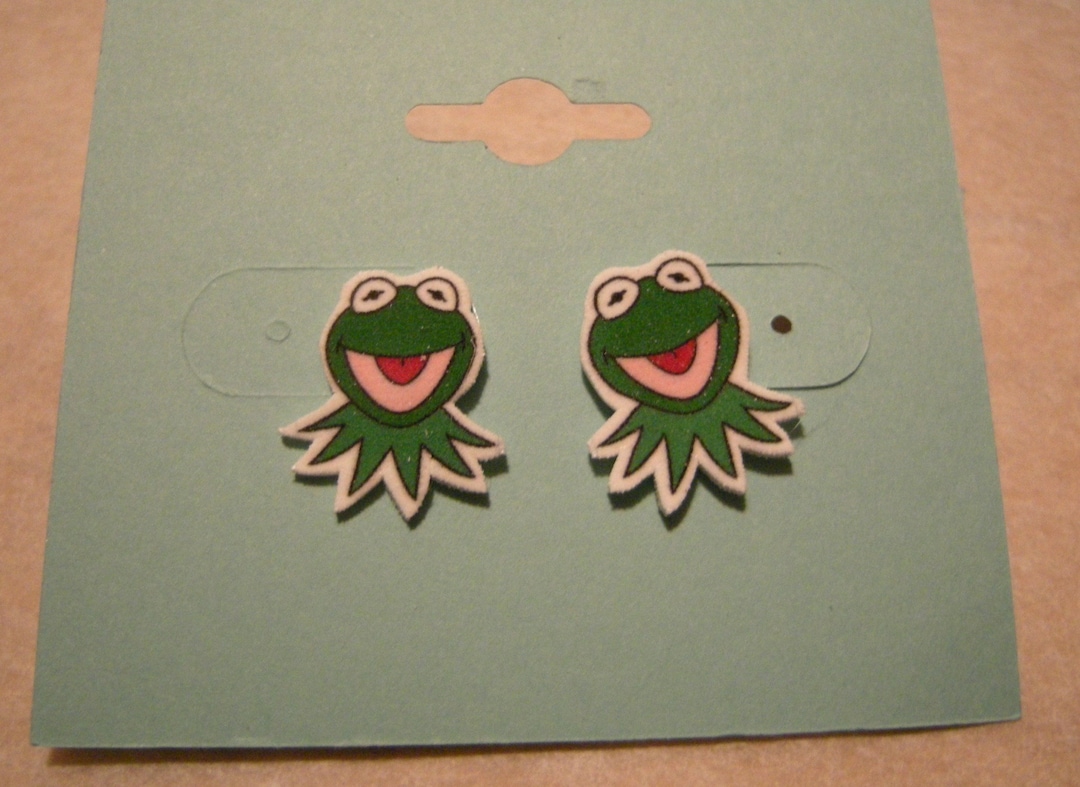 Frog Character Kermit Pierced Earrings Puppet Fan Jewelry, Handmade ...