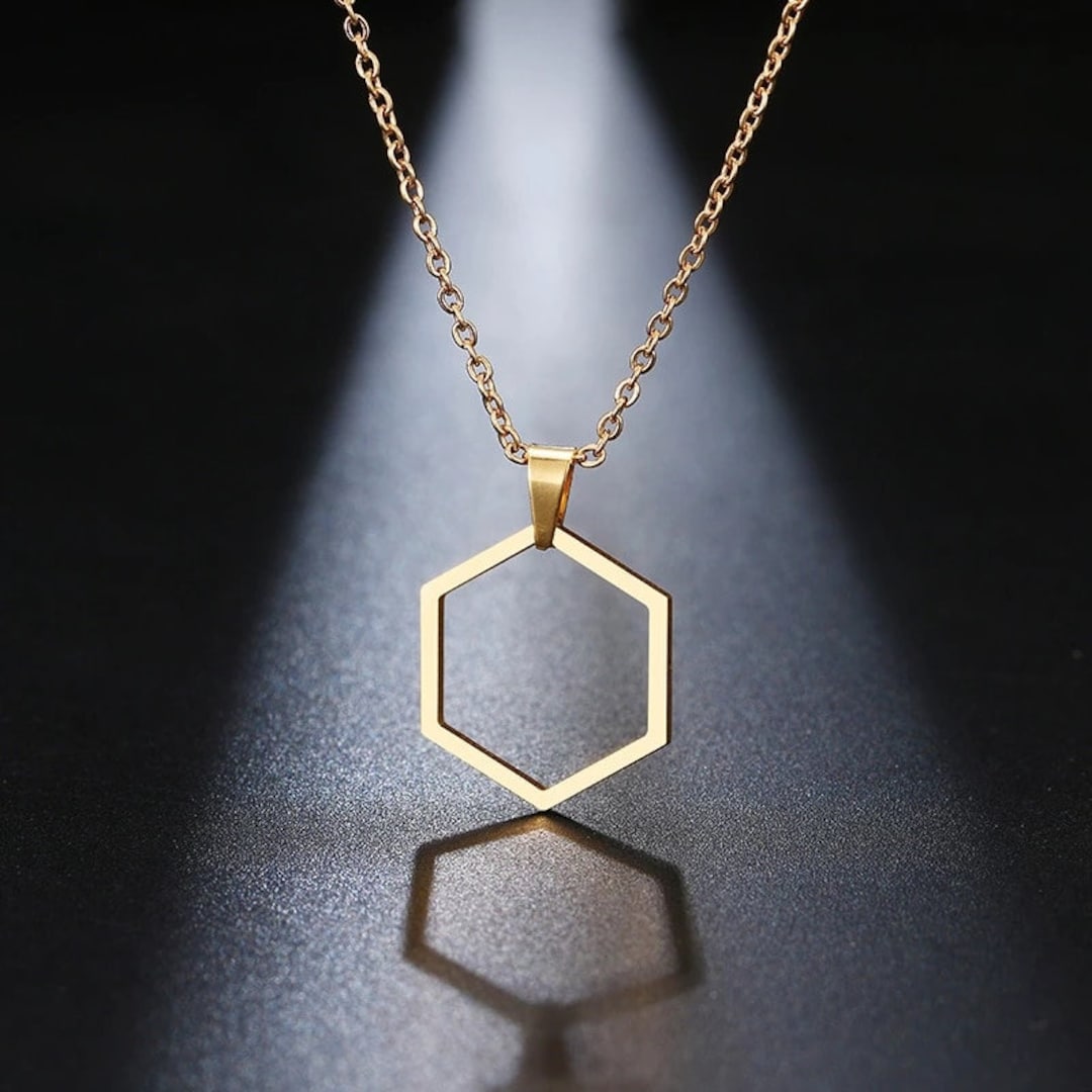 Geometric Style Hexagon Pendant in Gold or Silver - Etsy