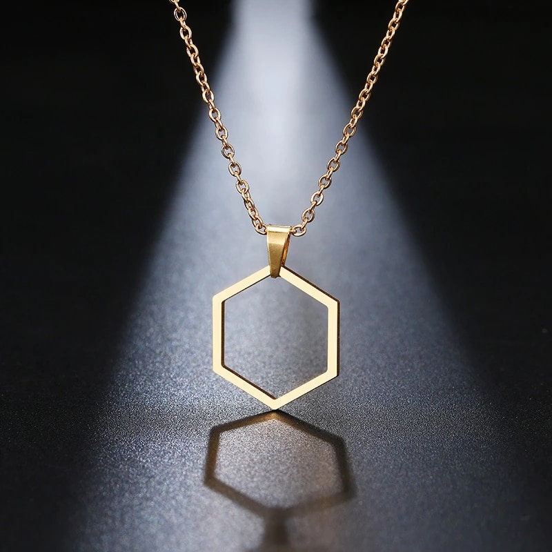 Geometric Style Hexagon Pendant in Gold or Silver - Etsy