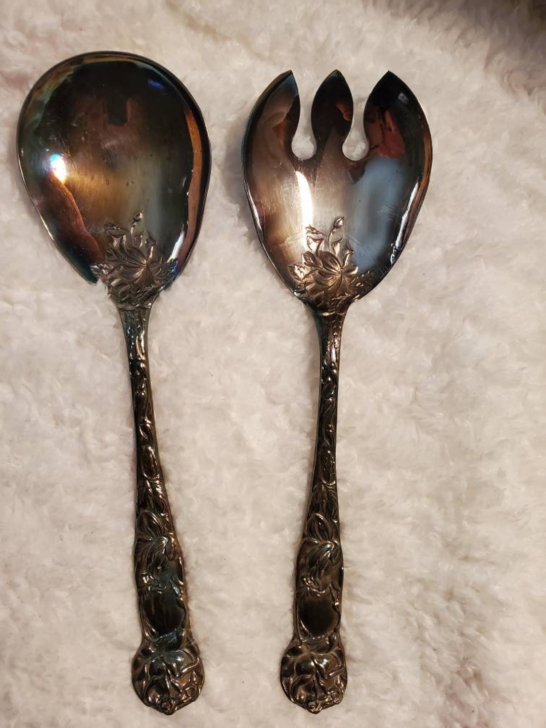 Vintage Silver-plated Serving Spoon and Fork. Serving Set.. Large Size ...