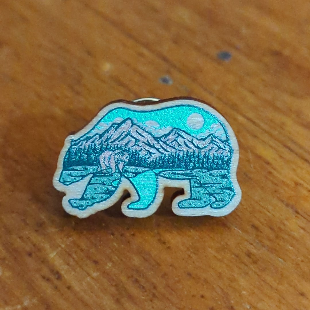 Bear in Nature Wooden Pin, Wood Pin, Bear Pin, Nature Pin, Cherry Wood ...