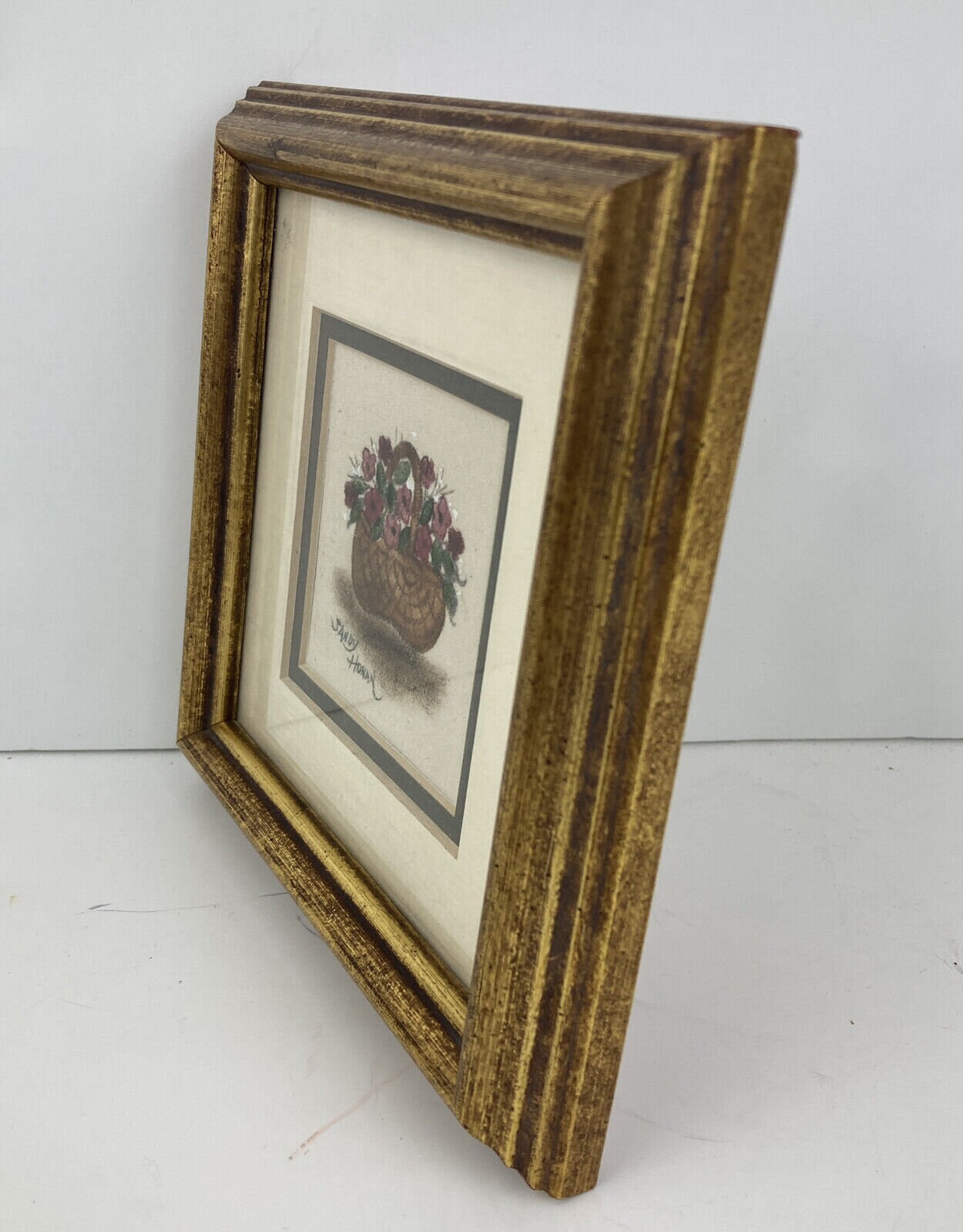 Vintage Signed Sandy Honan Theorem Painting Framed Basket With Flowers ...