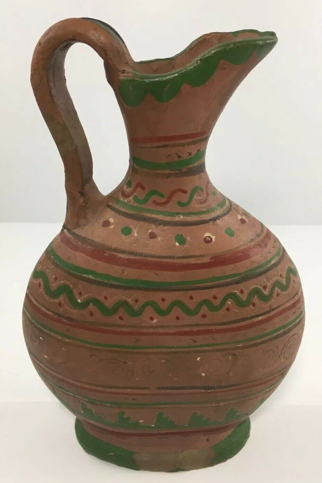 Vintage Mexican Pottery Water Pitcher Hand Painted Crafted Clay ...