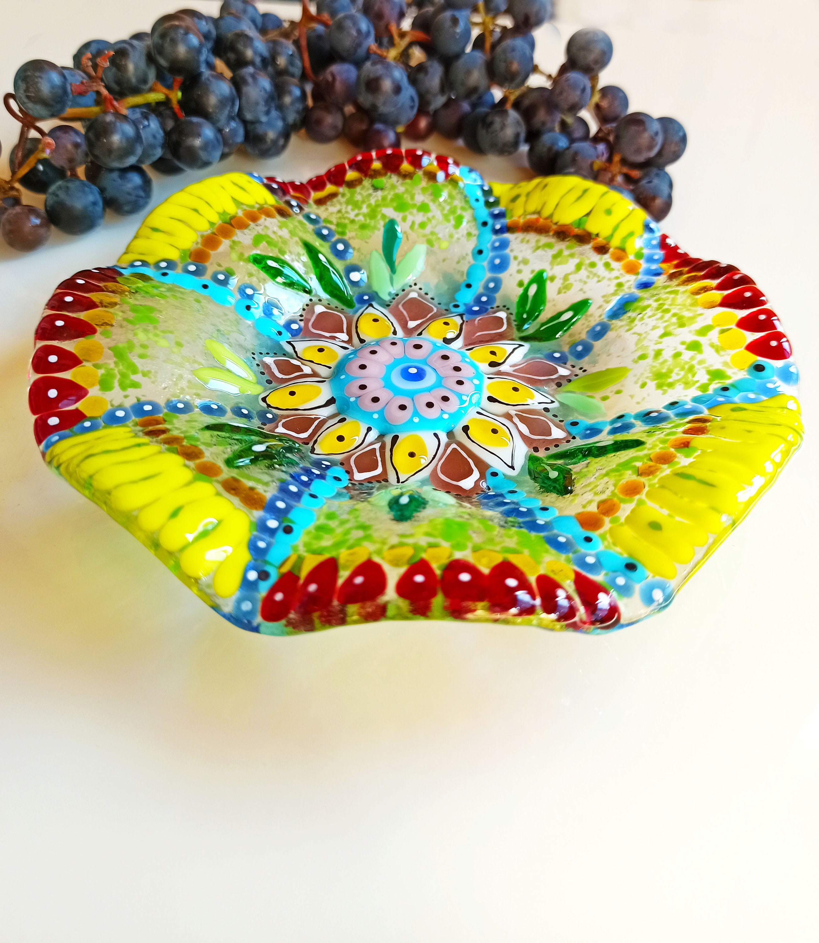 Fused glass Plate colorful plate Multiple Colors Hand | Etsy