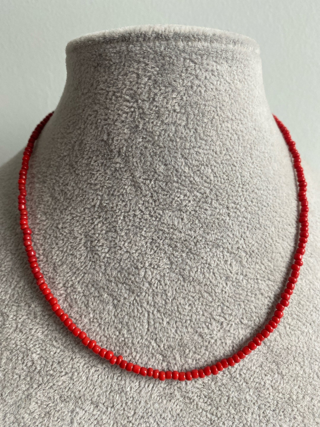 Red Colour Seed Bead Choker, Wire Neclace, Beaded Choker,seed Bead Neclace,minimal Jewellery ...