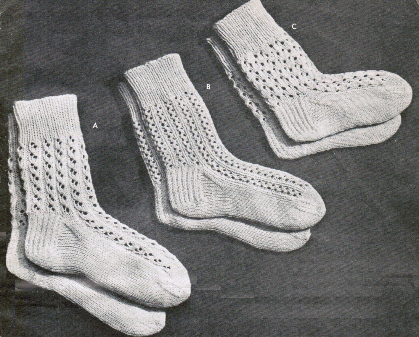 Girl's Lacy Knitted Sock Pattern in 3 Styles sizes 2, 4 and 6 Years ...