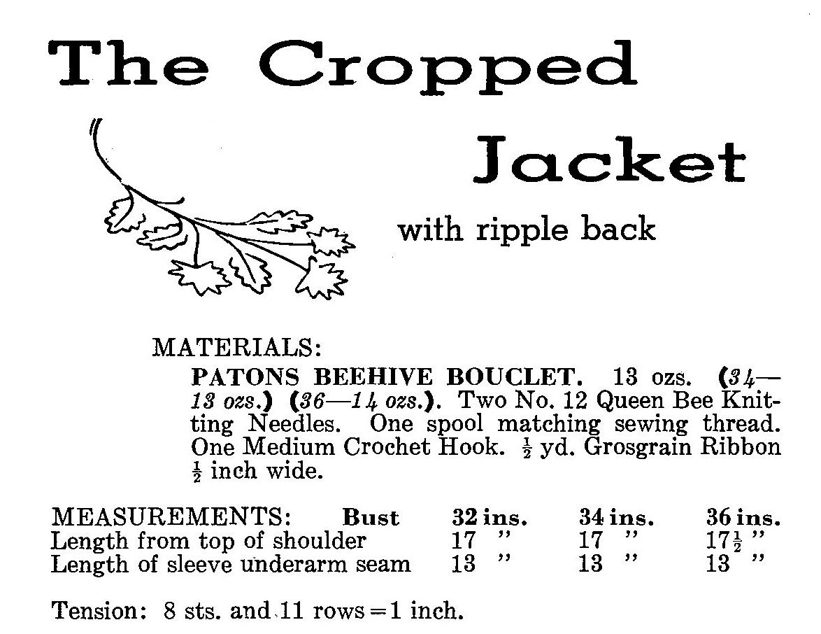 Women's Cropped Jacket With Ripple Back Knitting Pattern PDF / Vintage ...
