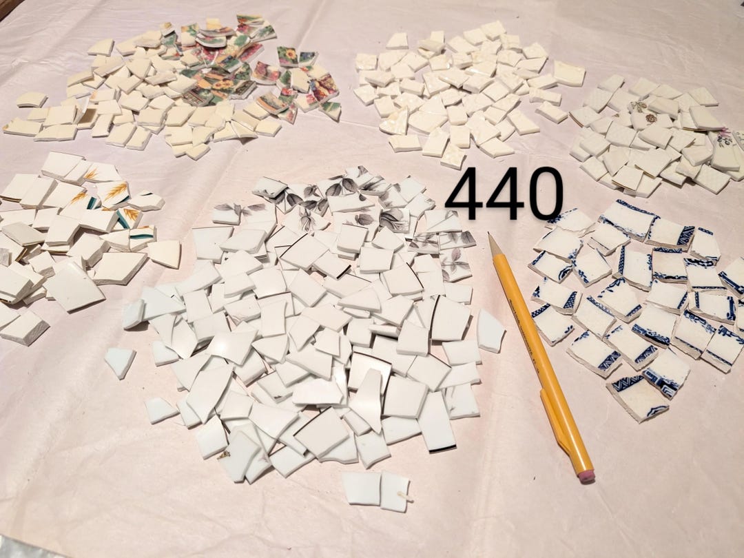 Broken China Plates, White Cream Mosaic Tile, Bulk Assorted Variety 440 ...