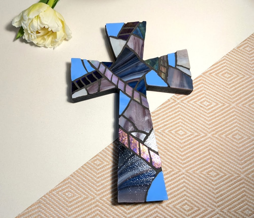 Mosaic Wall Cross Decor Blue Stained Glass Hanging Cross 9" - Etsy