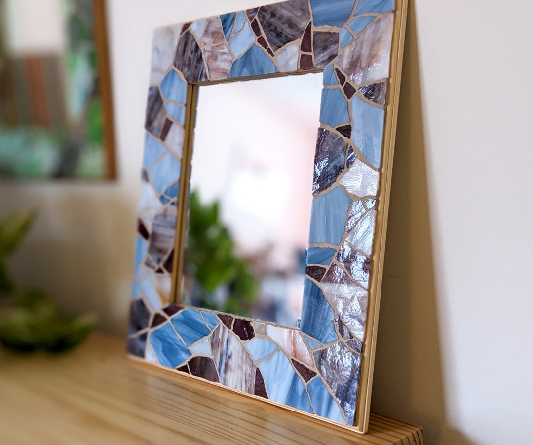 Rustic Coastal Mirror, Stained Glass Mosaic Nautical Mirror, Recycled ...