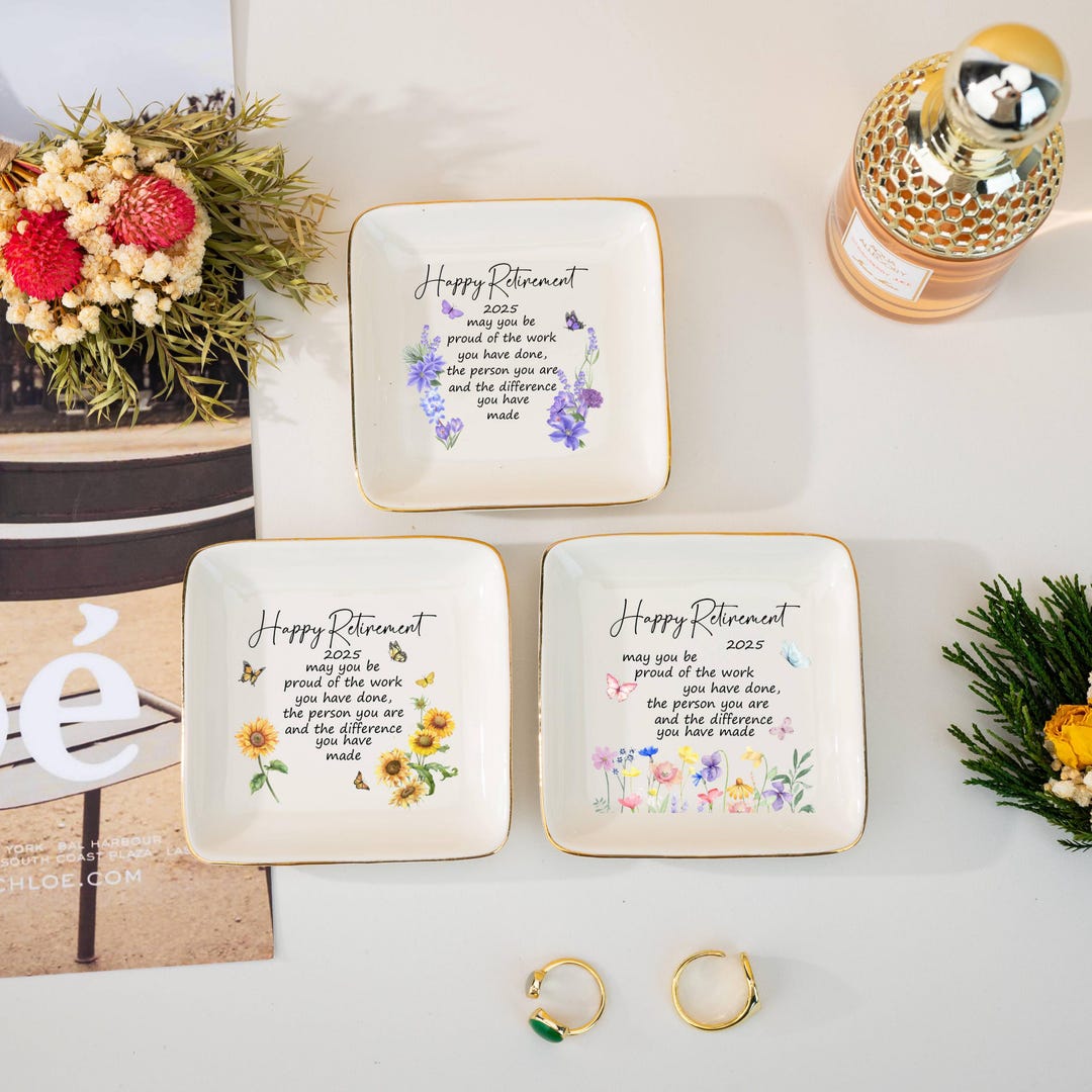 Personalized Happy Retirement Ring Dish,floral Retirement Jewelry Dish ...