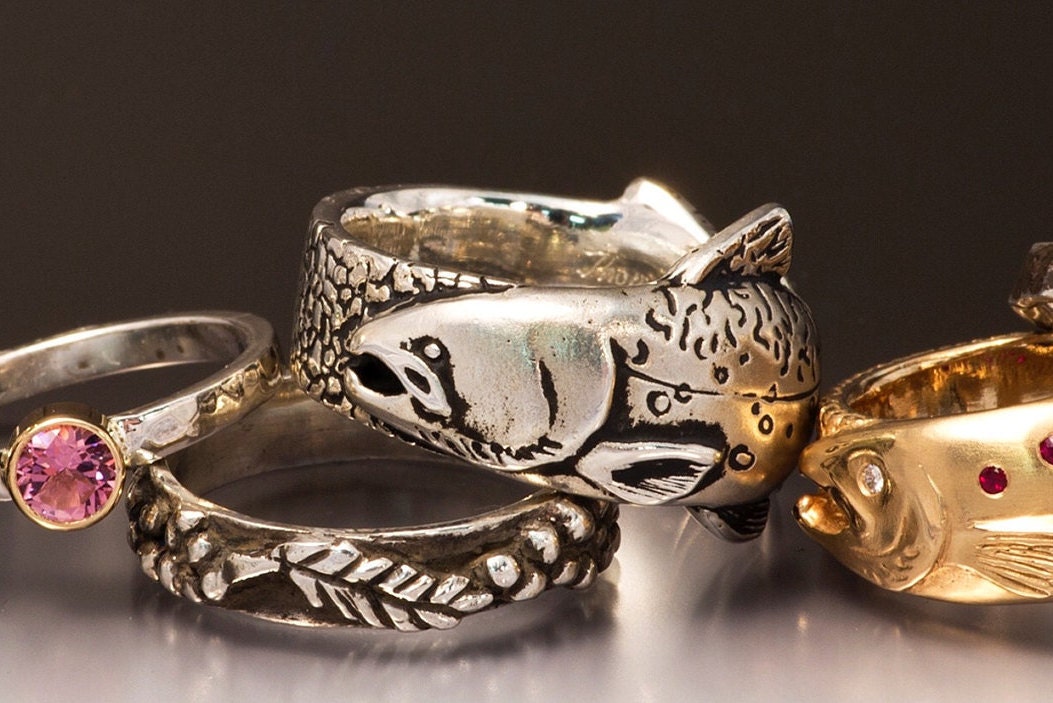 Brook Trout Fish Ring in Silver | Etsy