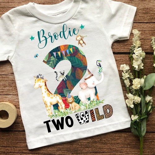 Two Wild Birthday T Shirt Personalised Dinosaur 2nd Birthday Etsy