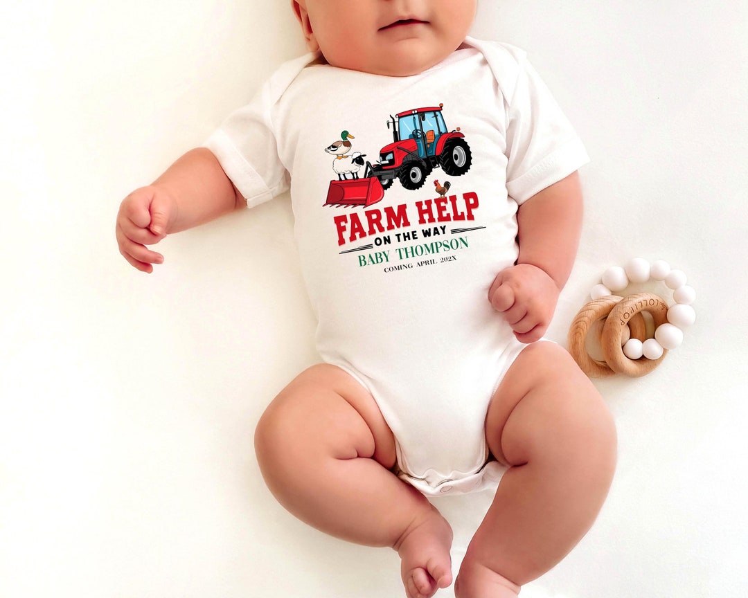 Personalized Farm Help Pregnancy Announcement Bodysuit, Custom Tractor ...