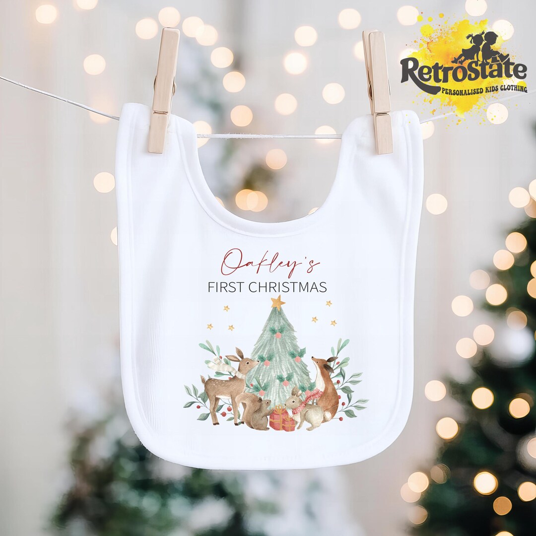 Personalized Baby's First Christmas Bib With Name, Custom Holiday Bib ...