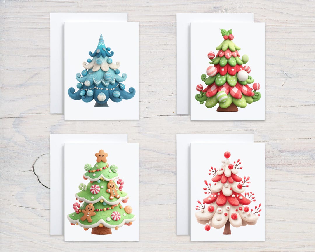 Whimsical Christmas Tree Note Card Set: Holiday Pine Stationery - Etsy