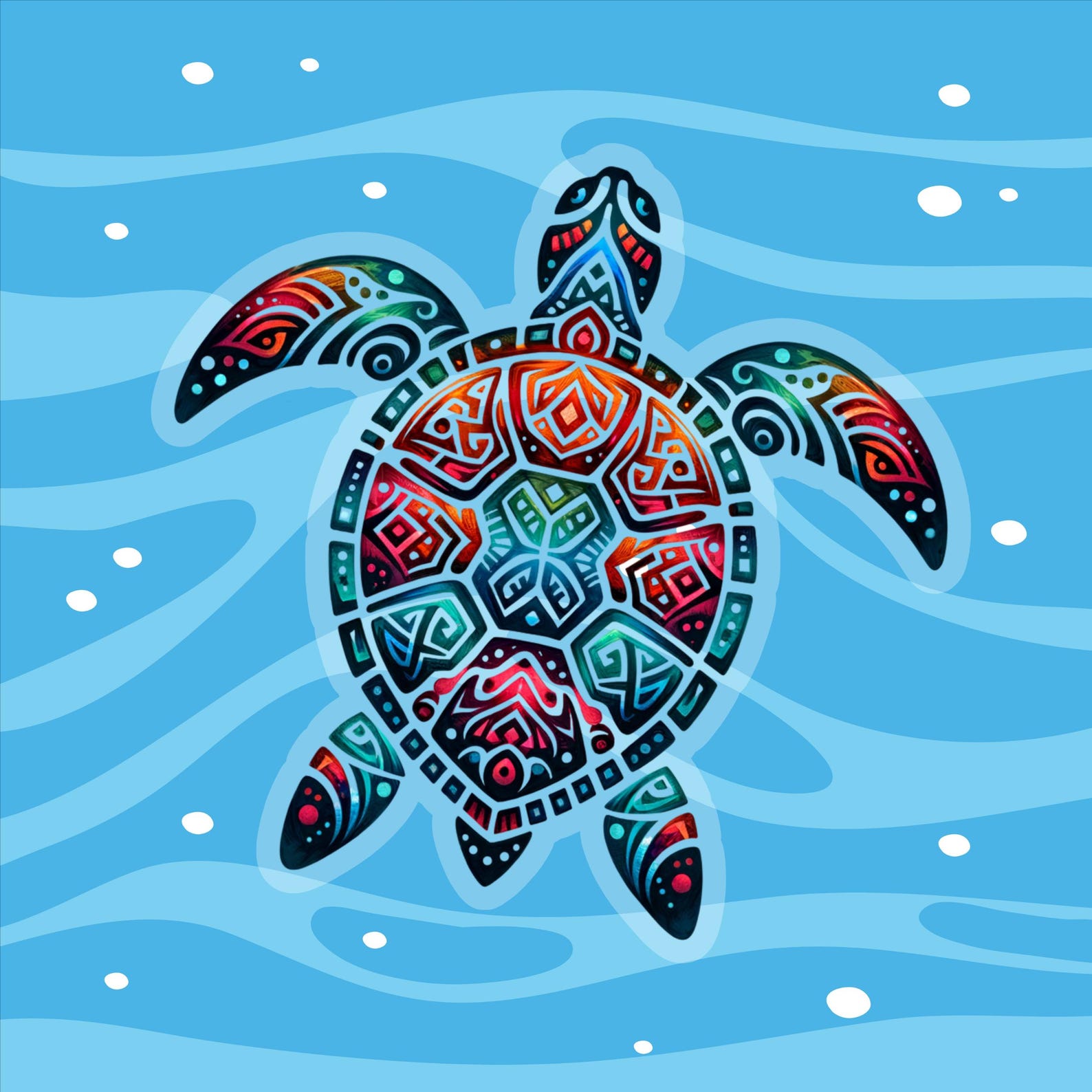 Tribal Sea Turtle Sticker – Vibrant, Ocean-inspired & Spiritually Bold ...