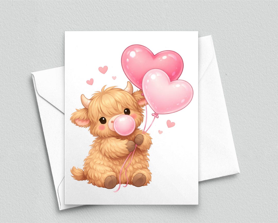 Customizable Cute Highland Cow Valentine Card – Sweet Cow With Heart ...