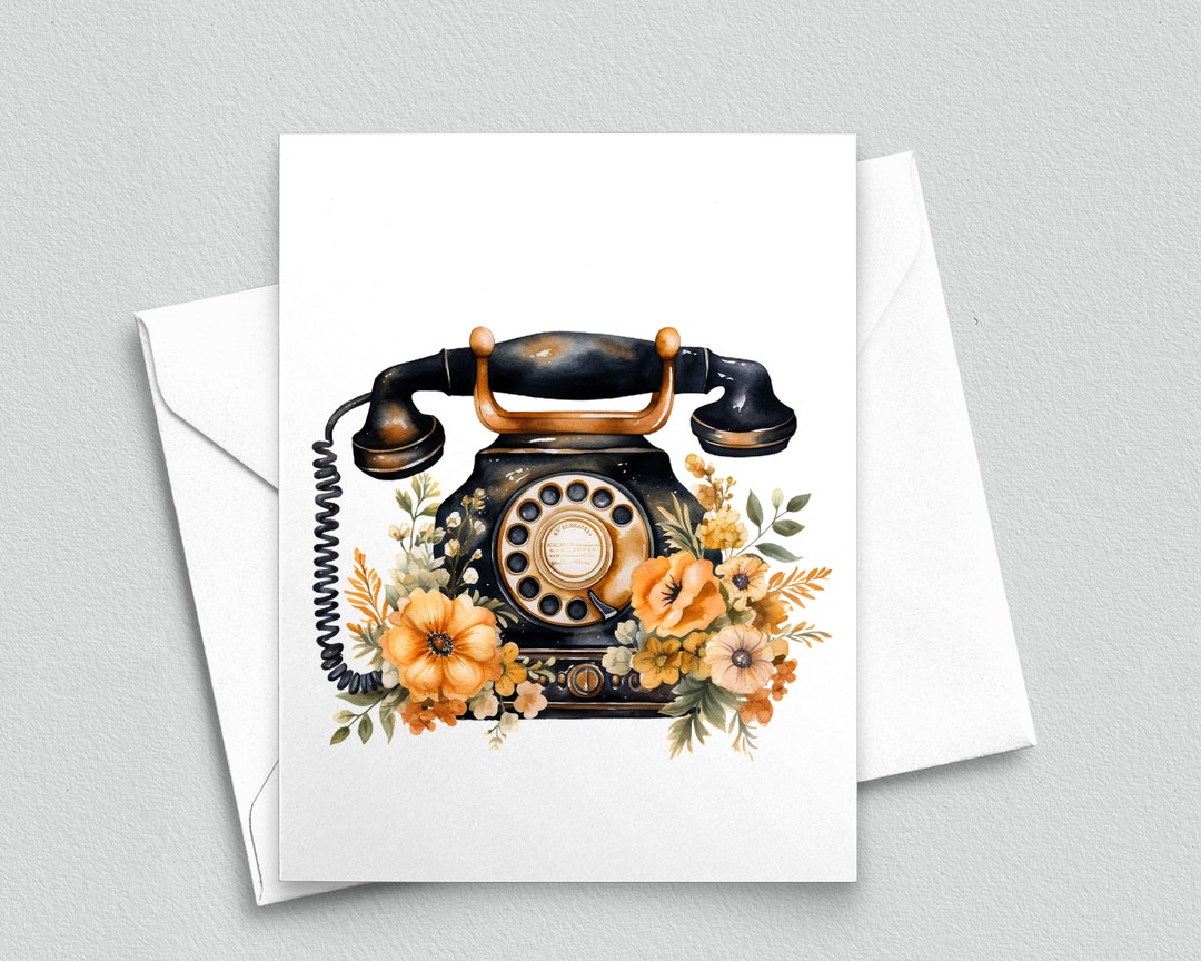 Customizable Vintage Floral Phone Call - Telephone Nostalgia Note Card ...