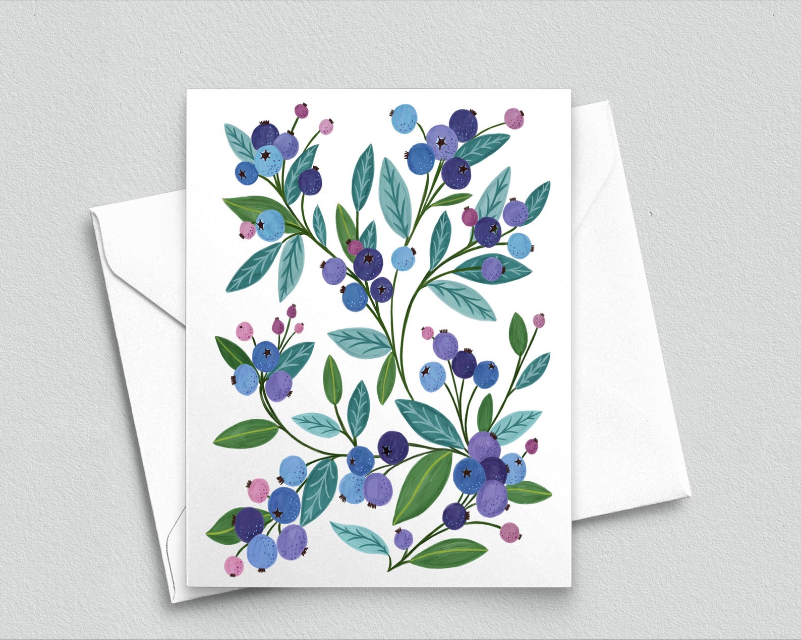 Blueberry Botanical Note Card – Fruit Stationery for Summer Greetings ...