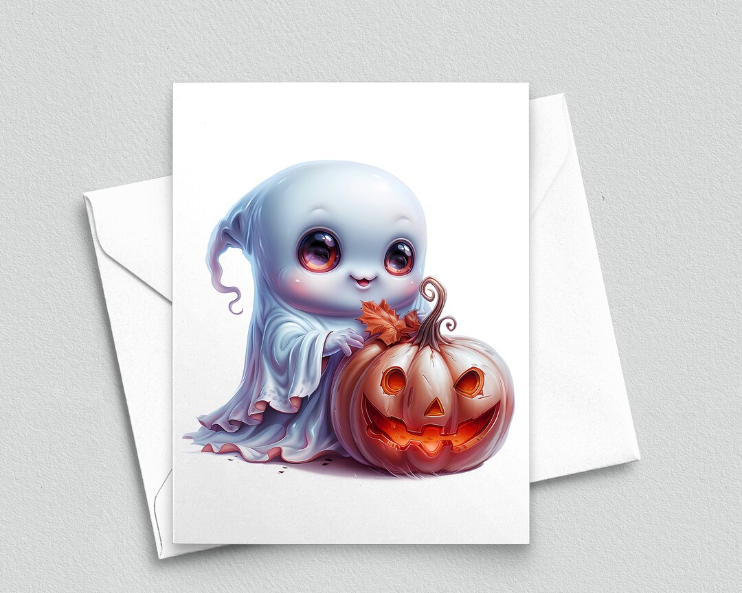 Spooky Cute Halloween Greetings : Ghost Halloween Note Cards A2 Blank ...