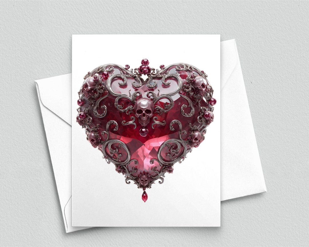 Customizable Gothic Valentine Heart Card – Dark Romantic Skull Heart ...