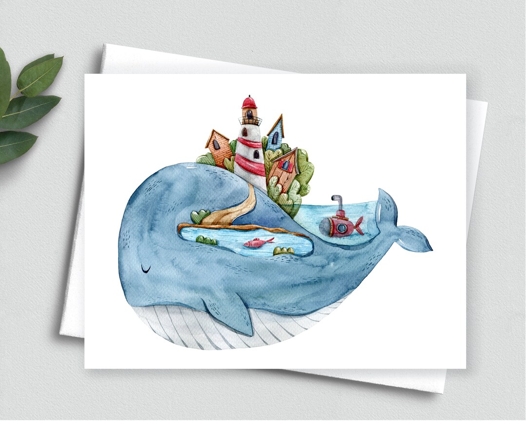 Whimsical Whale Adventure - All the World on a Whale Note Card - A2 ...