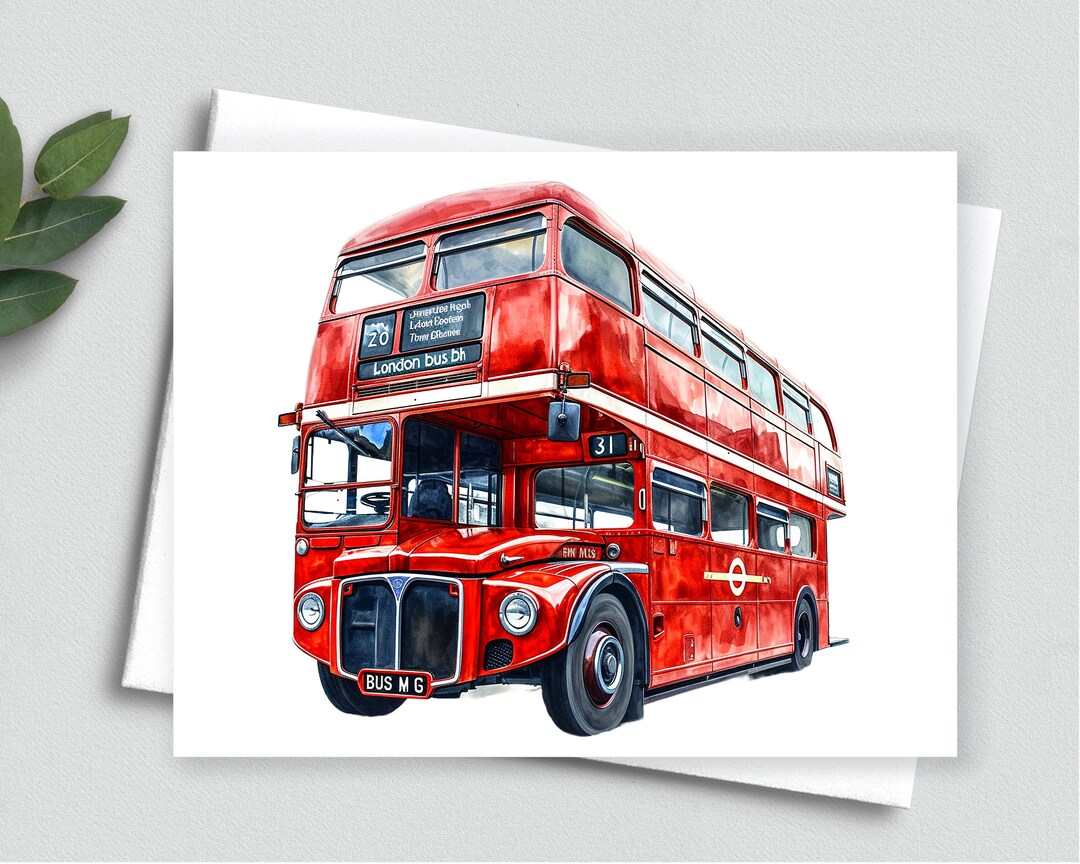 Customizable London Icon: Double-decker Bus Note Cards - A2 Blank Note ...