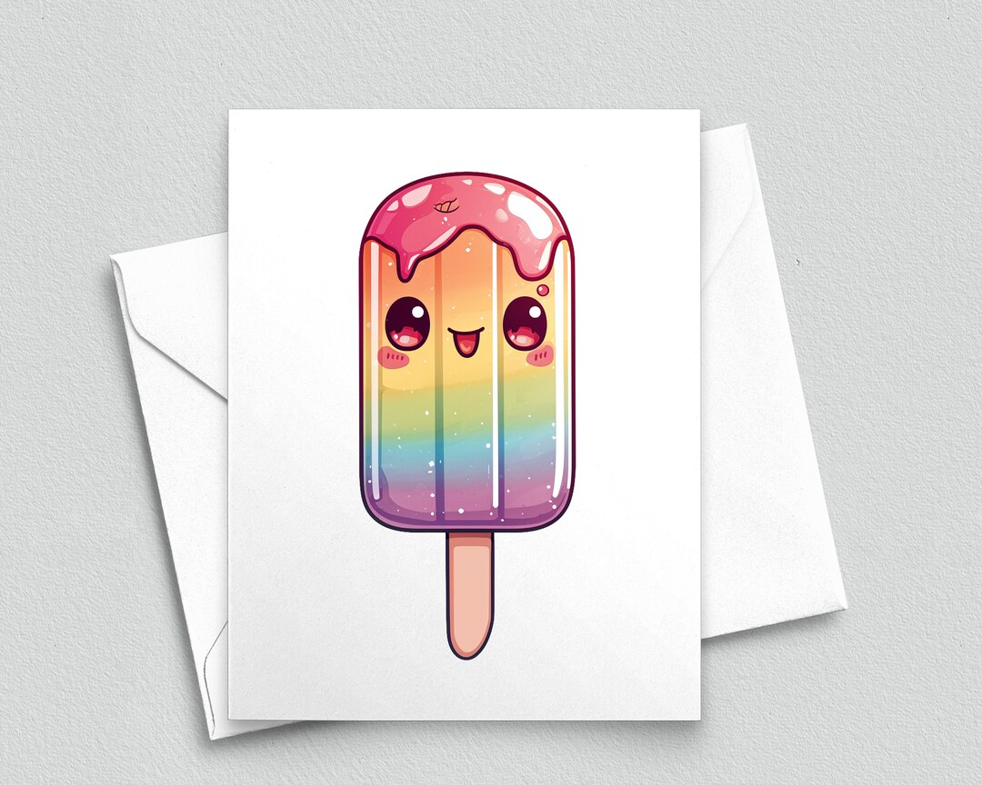 Rainbow Delight: Kawaii Popsicle Note Cards - A2 Note Cards 220 - Etsy