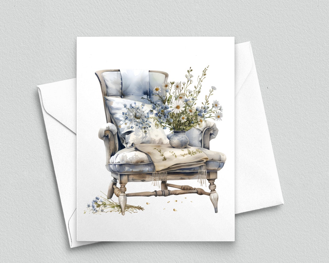Cozy Nostalgia: Vintage Blue Armchair Note Cards - A2 Note Cards 249 - Etsy